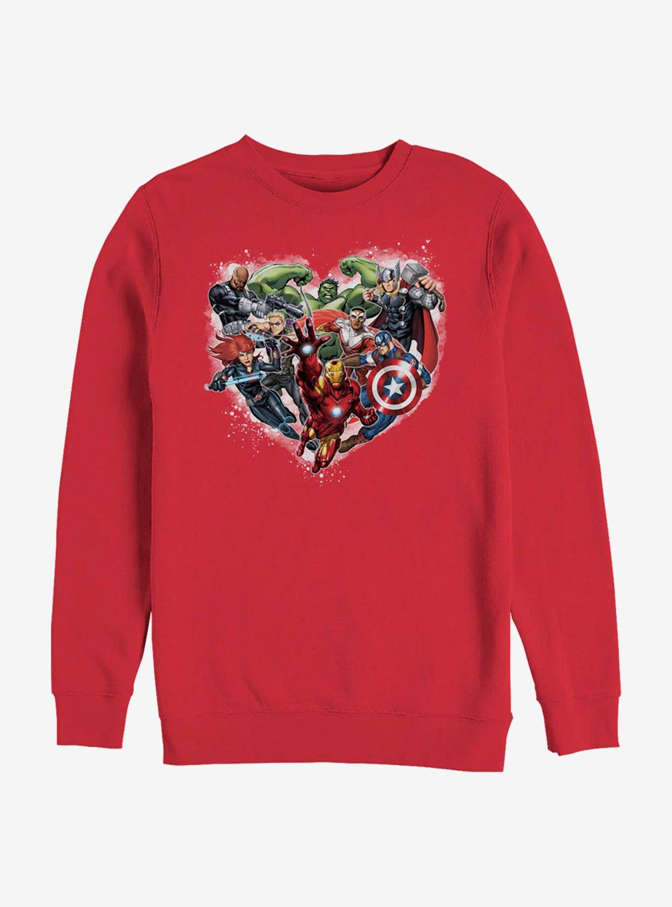 Marvel Avengers Avenger Heart Crew Sweatshirt Red Hot Topic