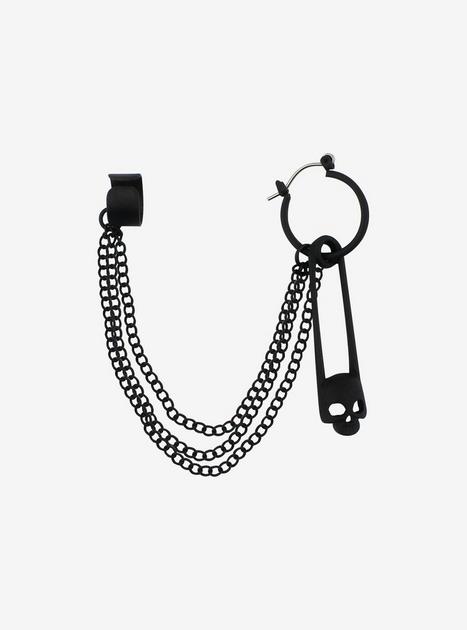 Black Skull Safety Pin Cuff Earring | Hot Topic