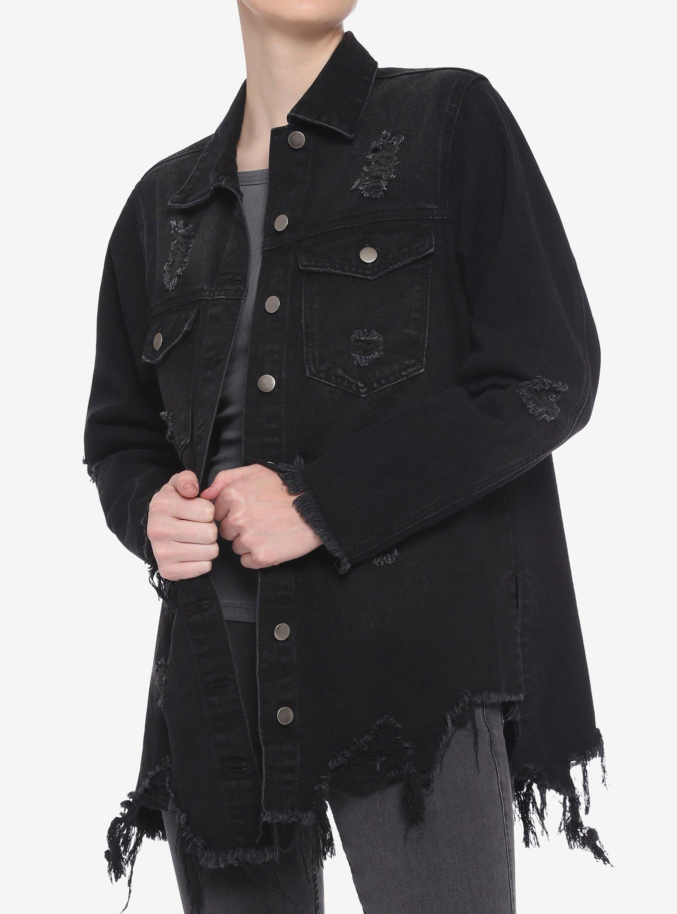 Destructed Black Denim Shirt Jacket | Hot Topic
