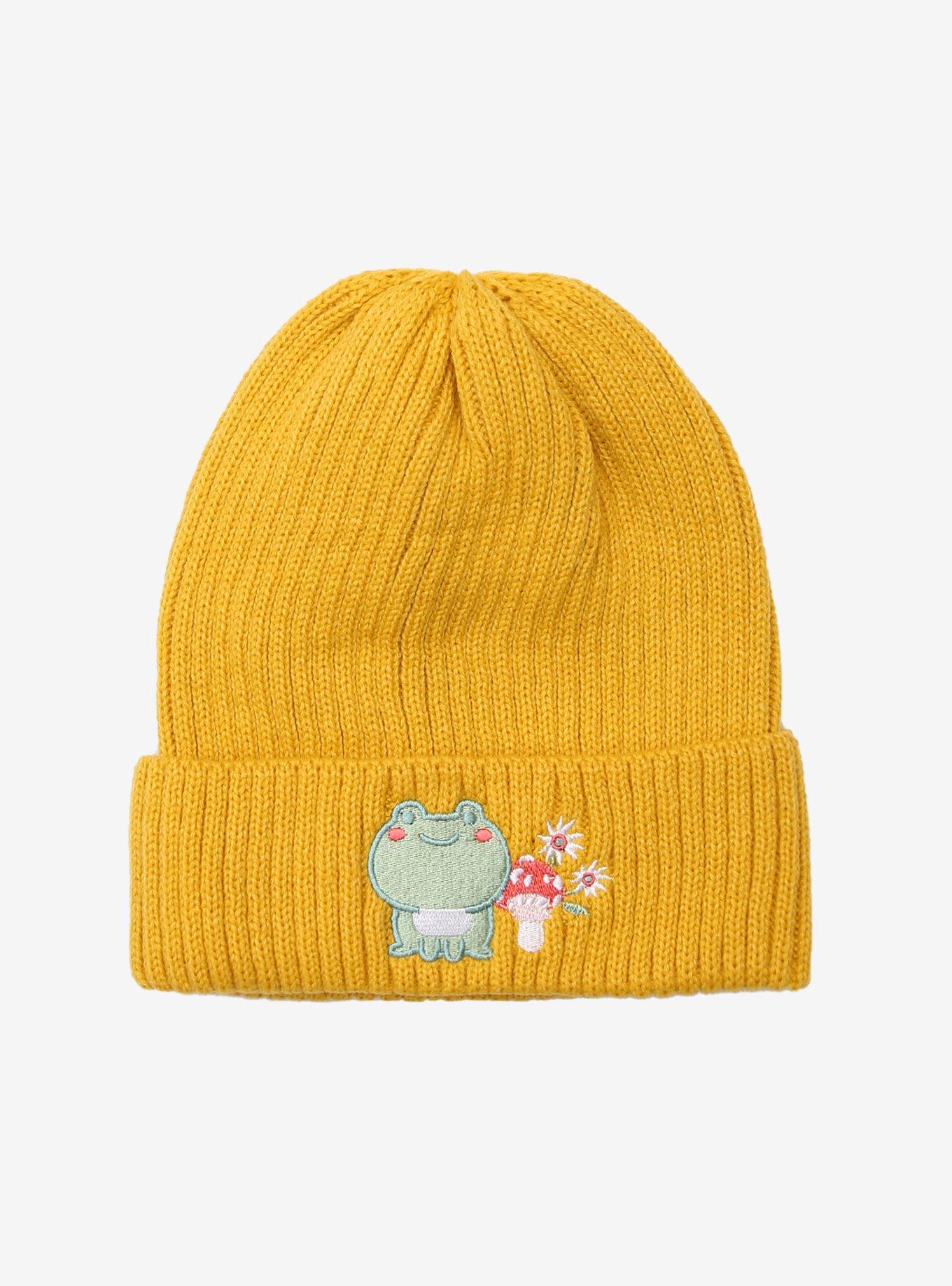 Mustard Chibi Frog & Mushroom Beanie | Hot Topic