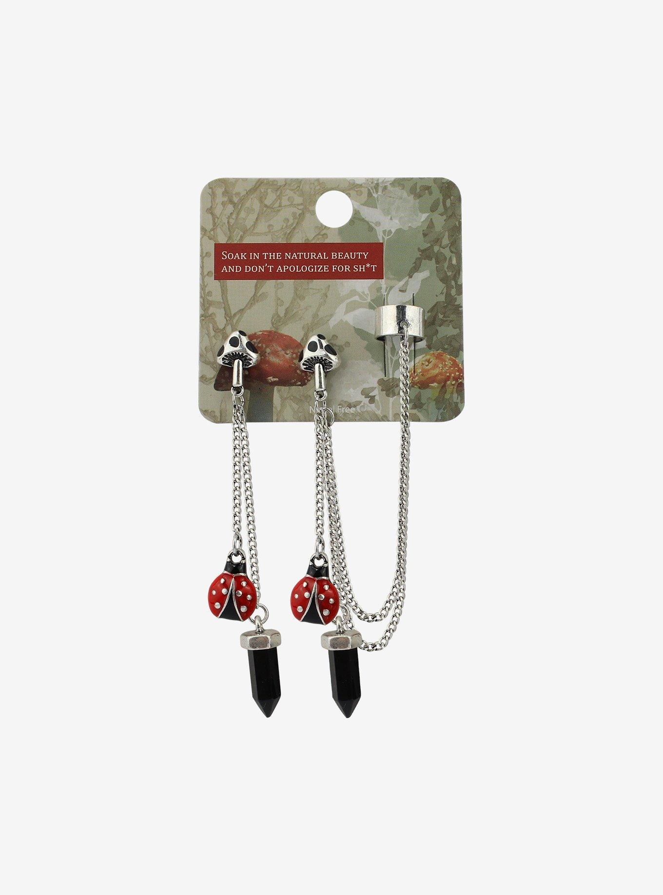 Mushroom Ladybug Crystal Cuff Earring Set | Hot Topic