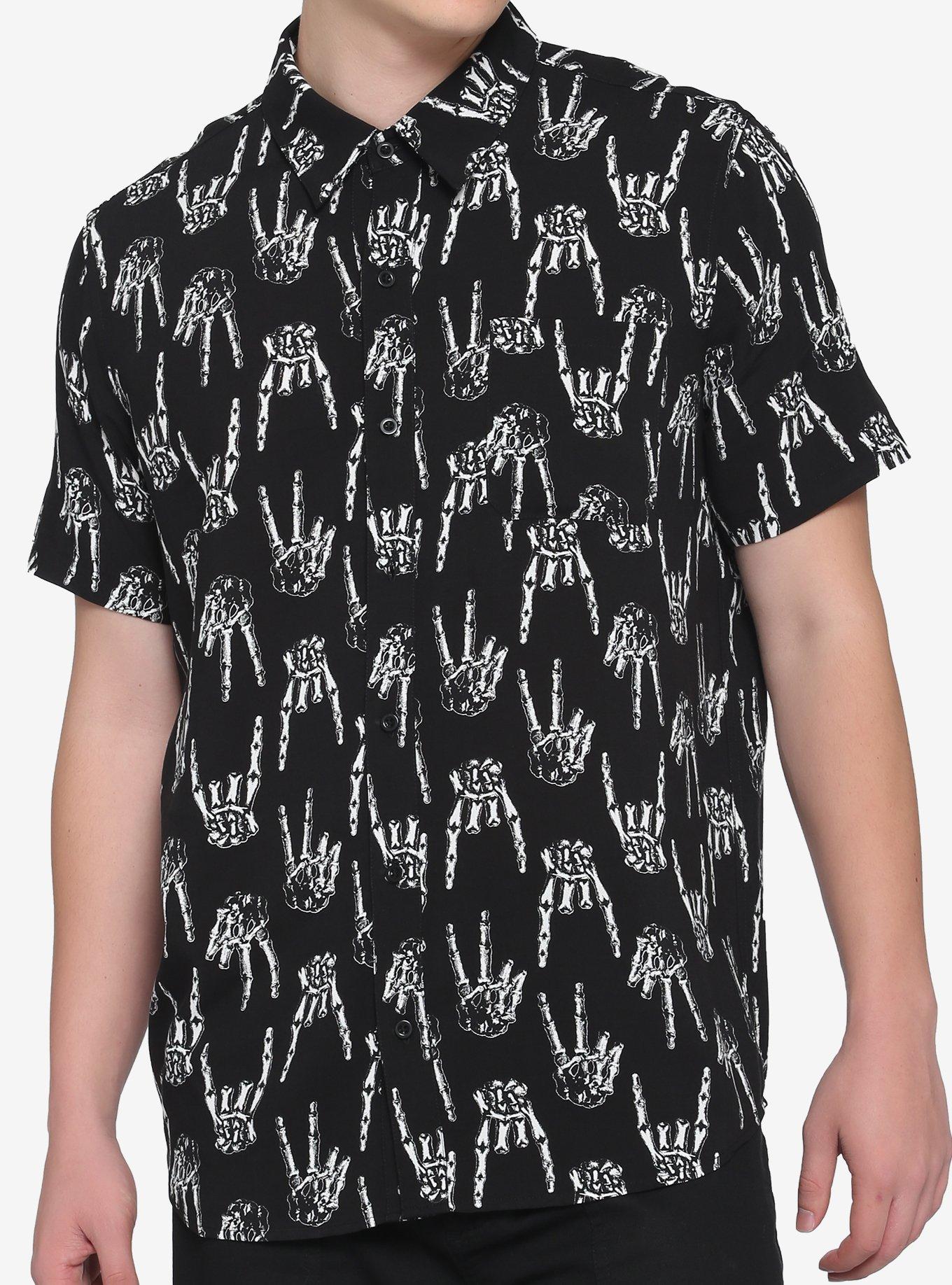 Skeleton Hands Woven Button-Up | Hot Topic