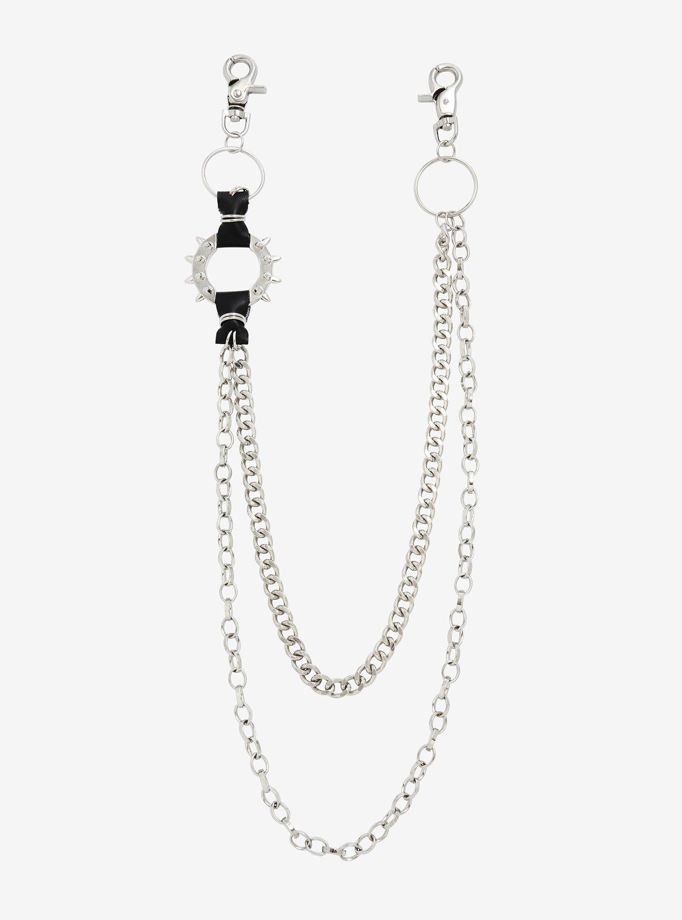 Silver 18 Inch & 24 Inch Spike Ring Double Wallet Chain | Hot Topic