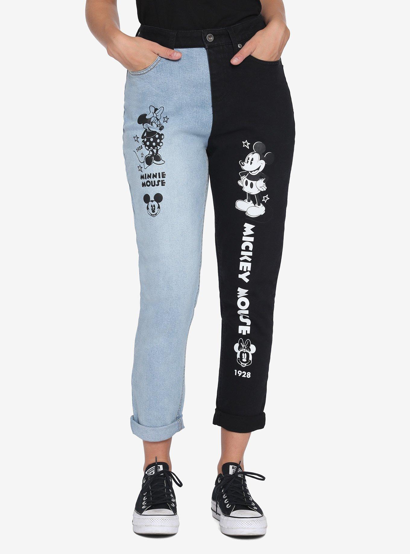 Disney Vintage Mickey Mouse & Minnie Mouse Split Mom Jeans | Her Universe