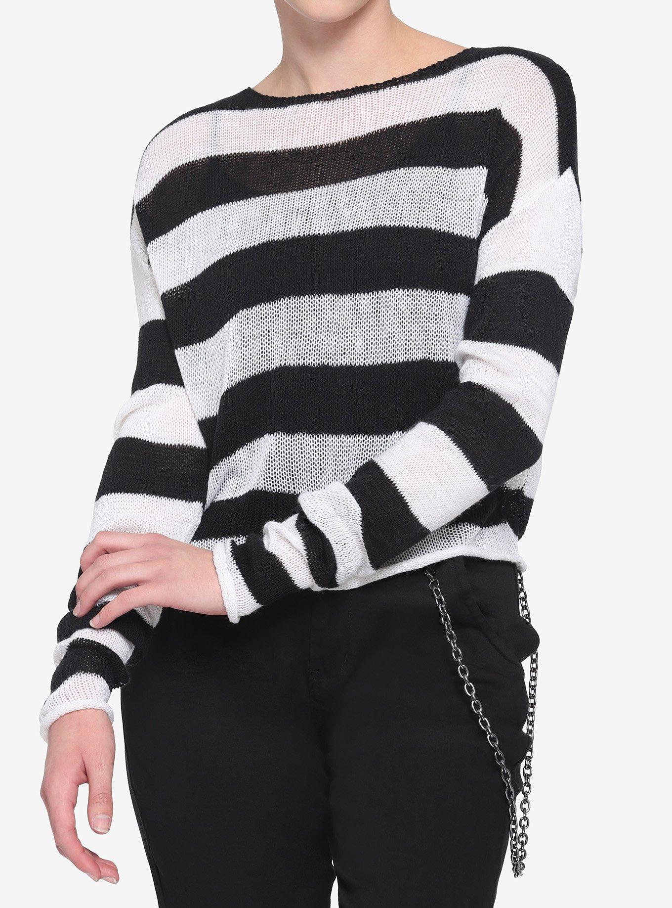 White & Black Stripe Girls Crop Sweater | Hot Topic
