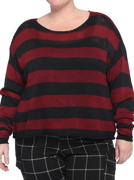 Red & Black Stripe Girls Crop Sweater Plus Size | Hot Topic