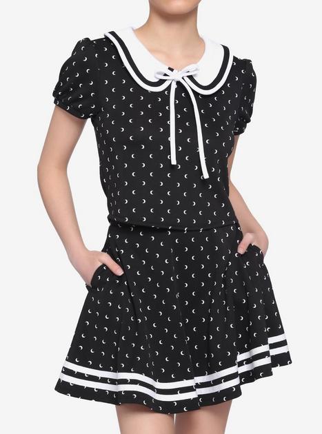 Black & White Moon Girls Collar Top | Hot Topic