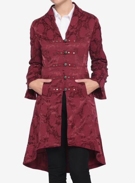 Brocade Corset Back Coat Burgundy | Hot Topic
