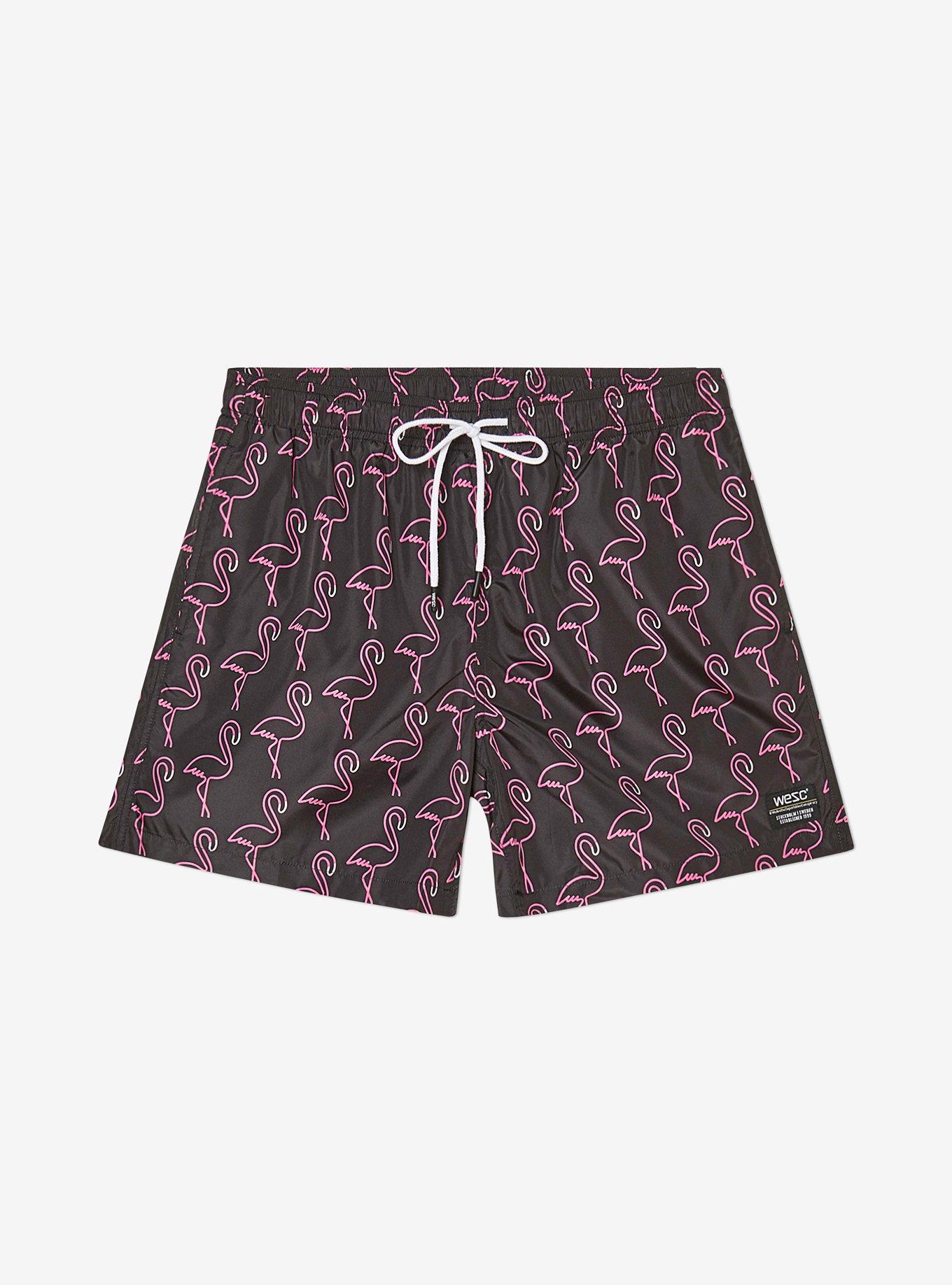 WeSC Zack Neon Flamingo Print Swim Trunks | Hot Topic