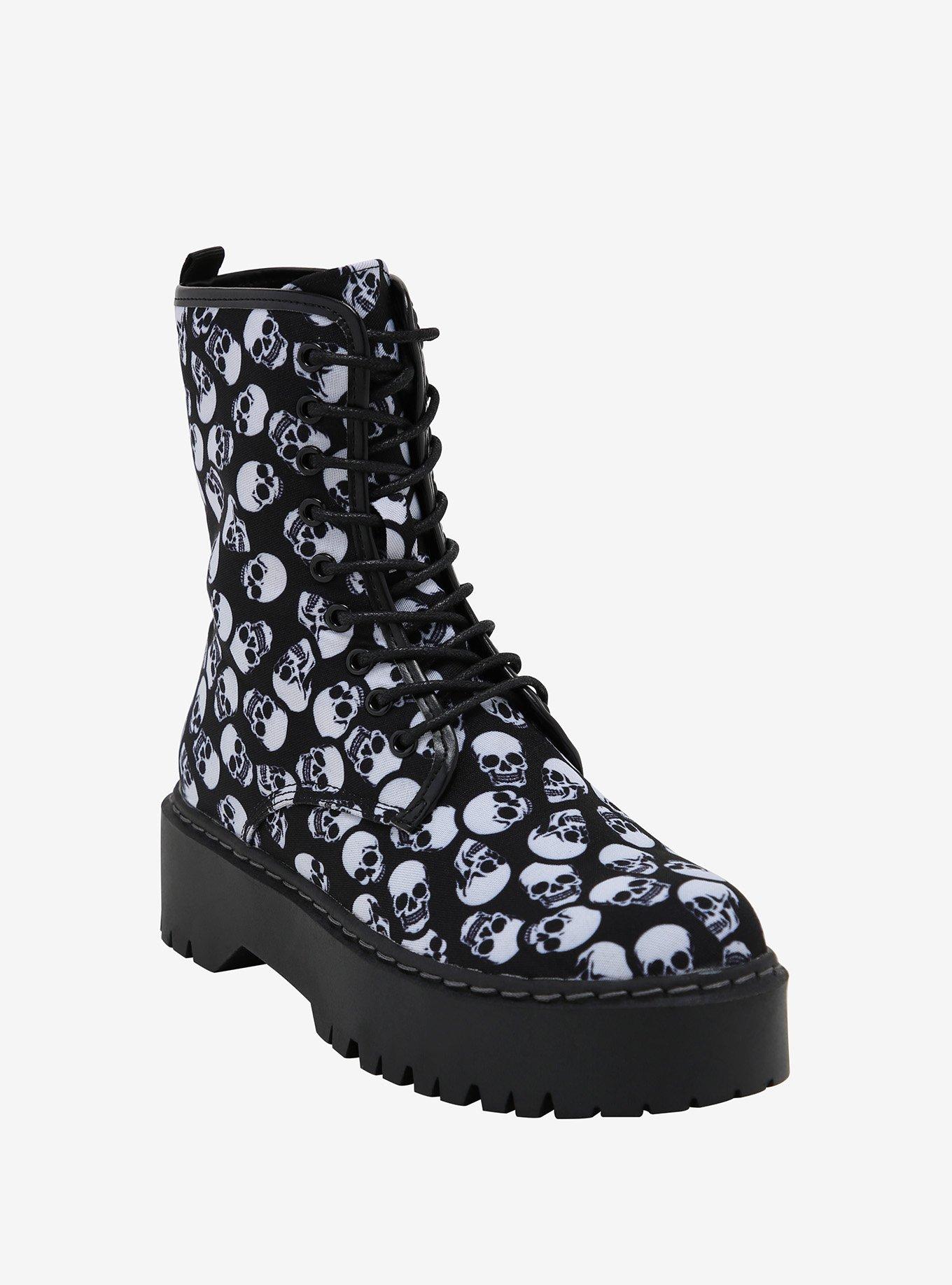 Skulls Lace-Up Platform Combat Boots | Hot Topic
