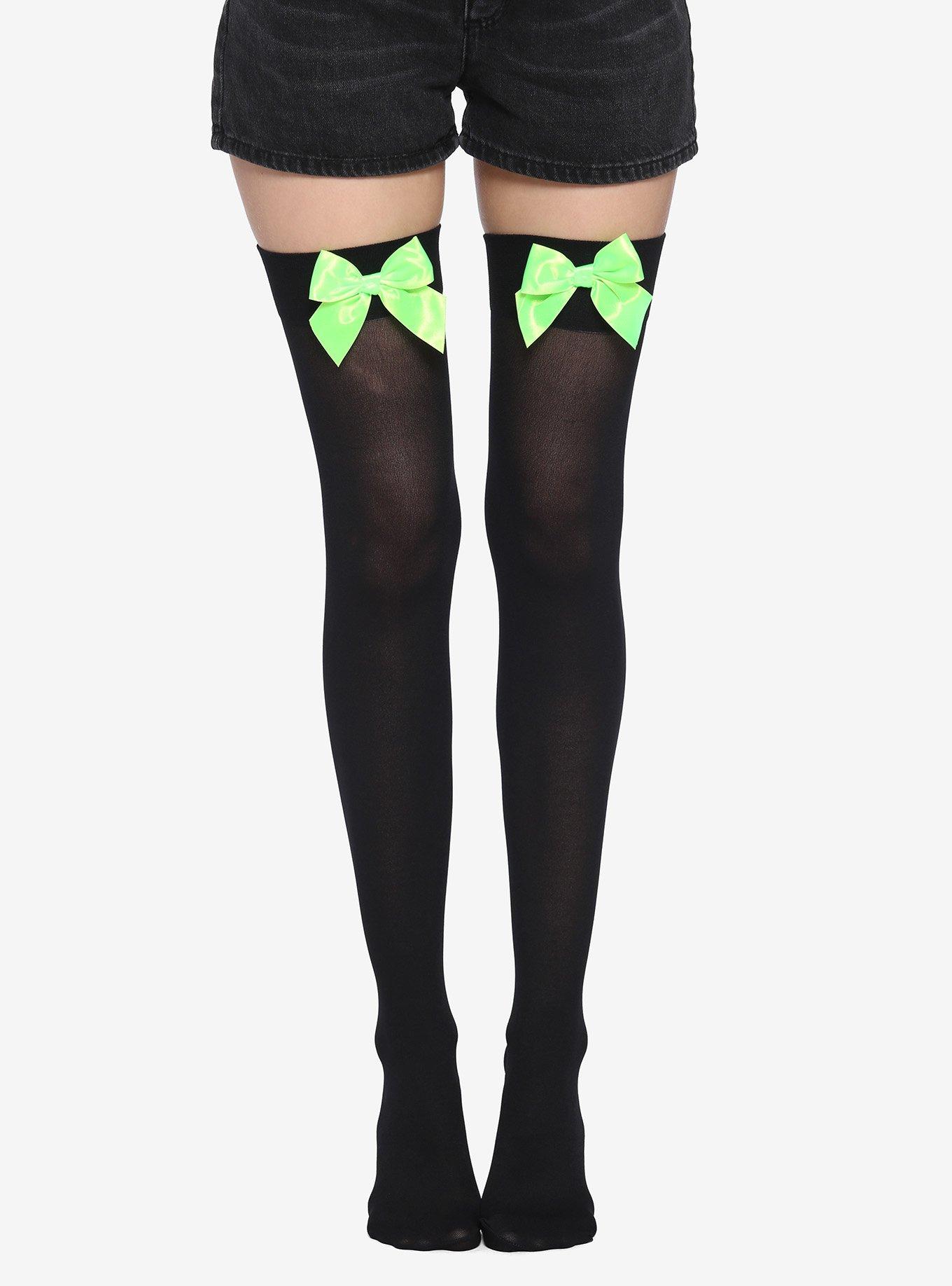 Lime Green Bow Black Thigh Highs | Hot Topic