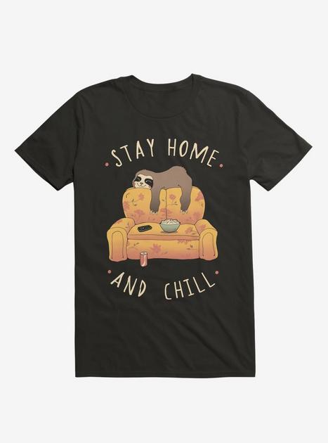 Stay Home And Chill Sloth Black T-Shirt - BLACK | Hot Topic