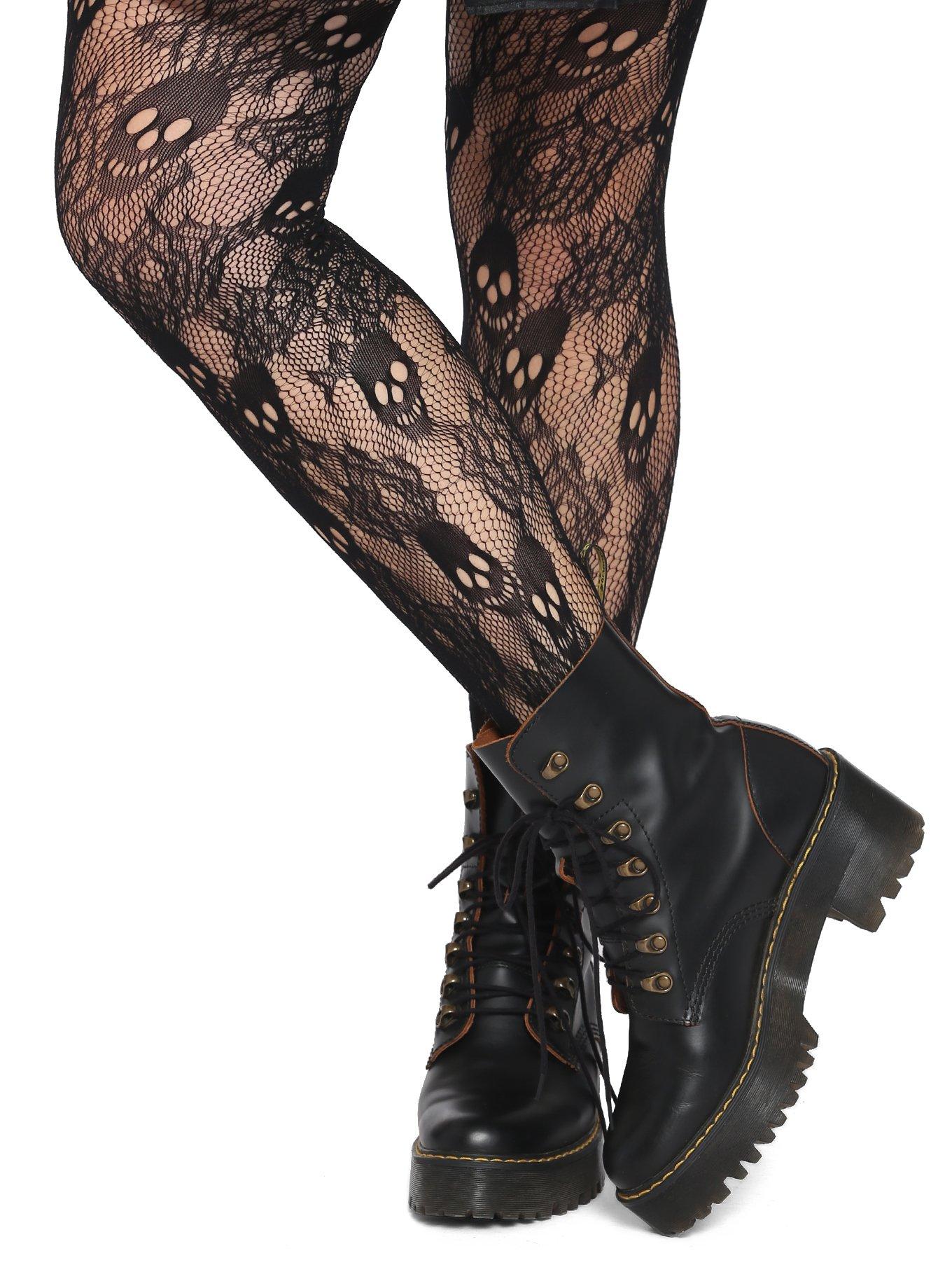 Black Skull Rose Fishnet Tights | Hot Topic
