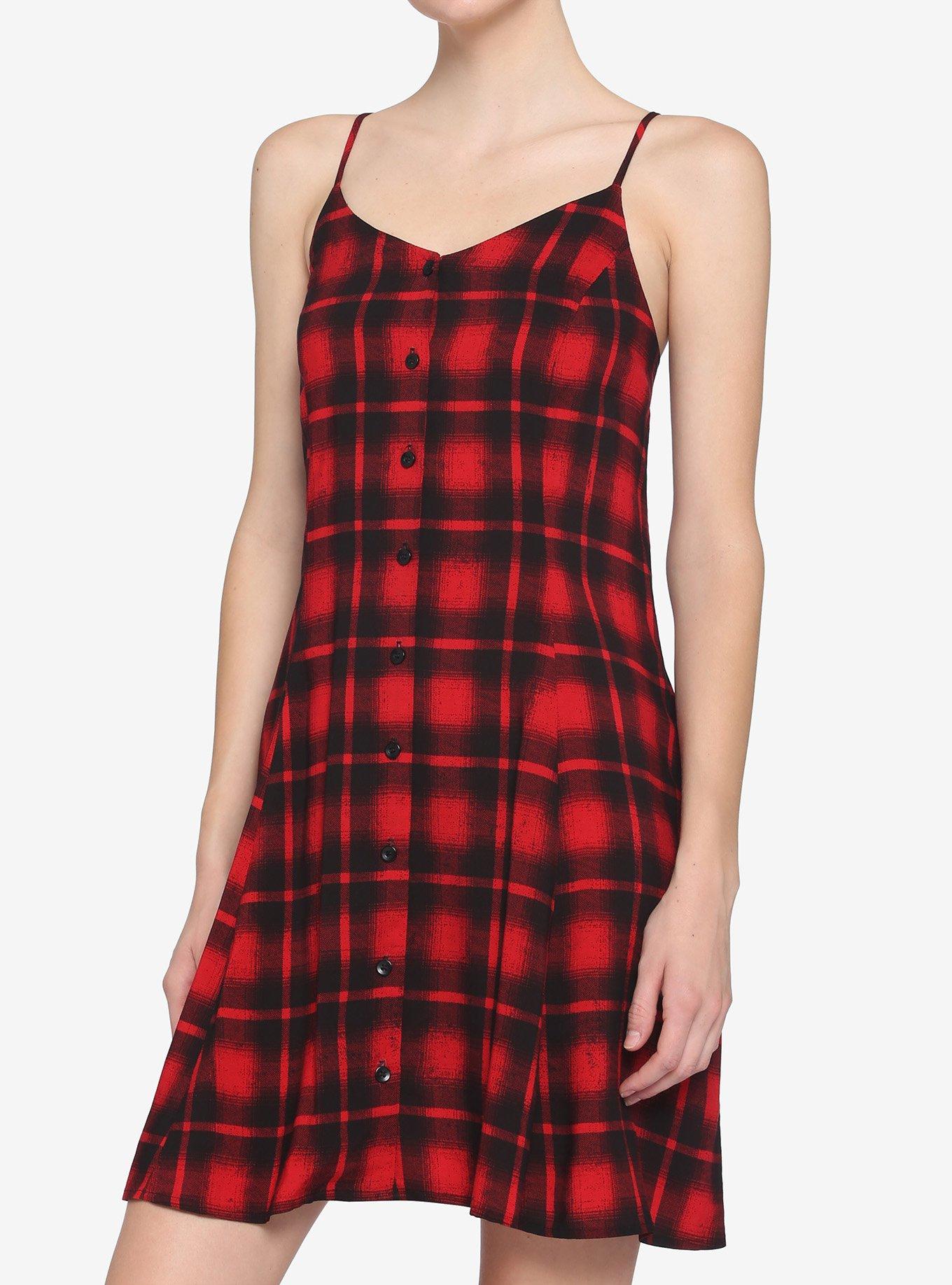 Red Plaid Button-Front Dress | Hot Topic