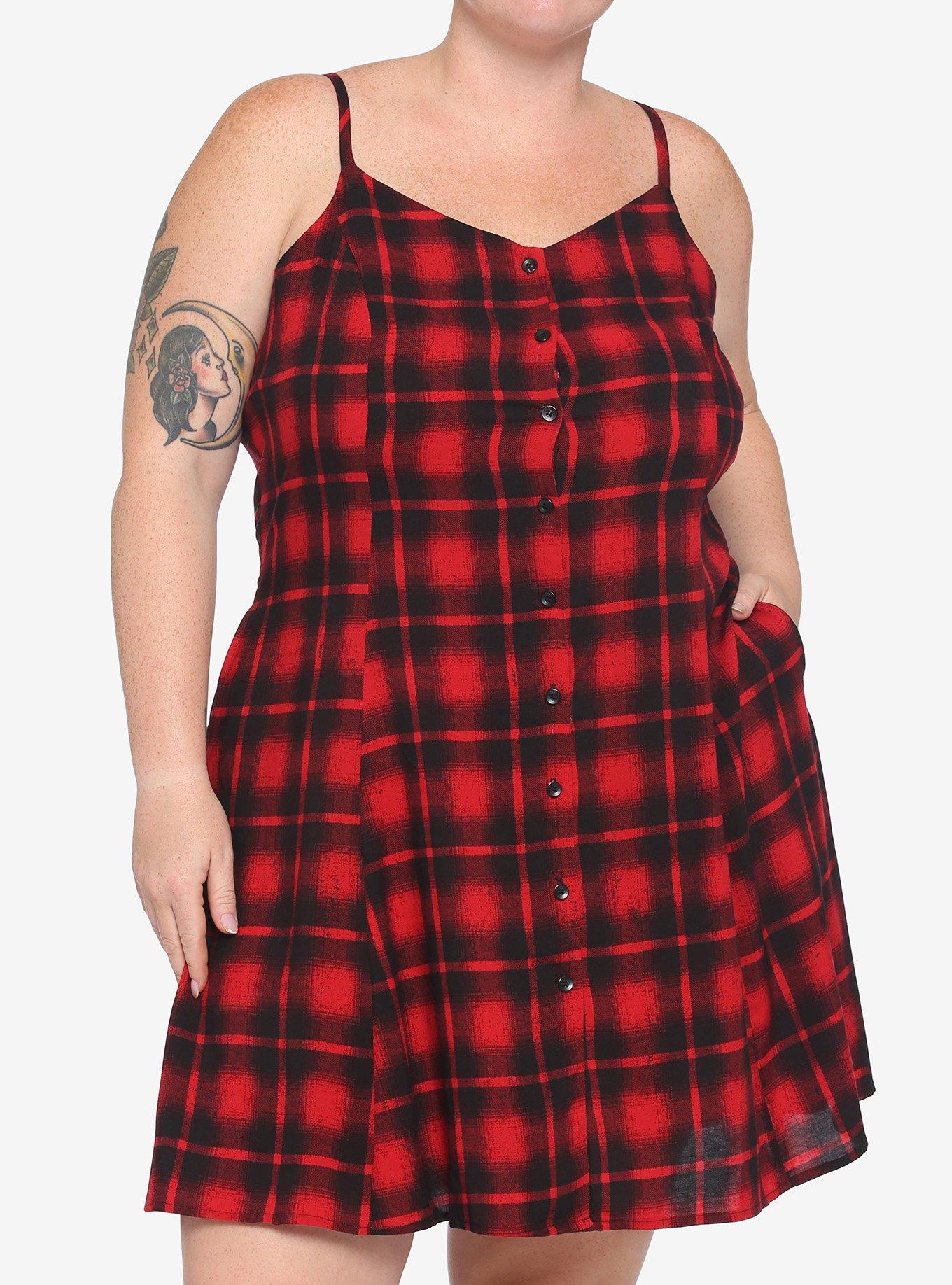 Red Plaid Button-Front Dress Plus Size | Hot Topic