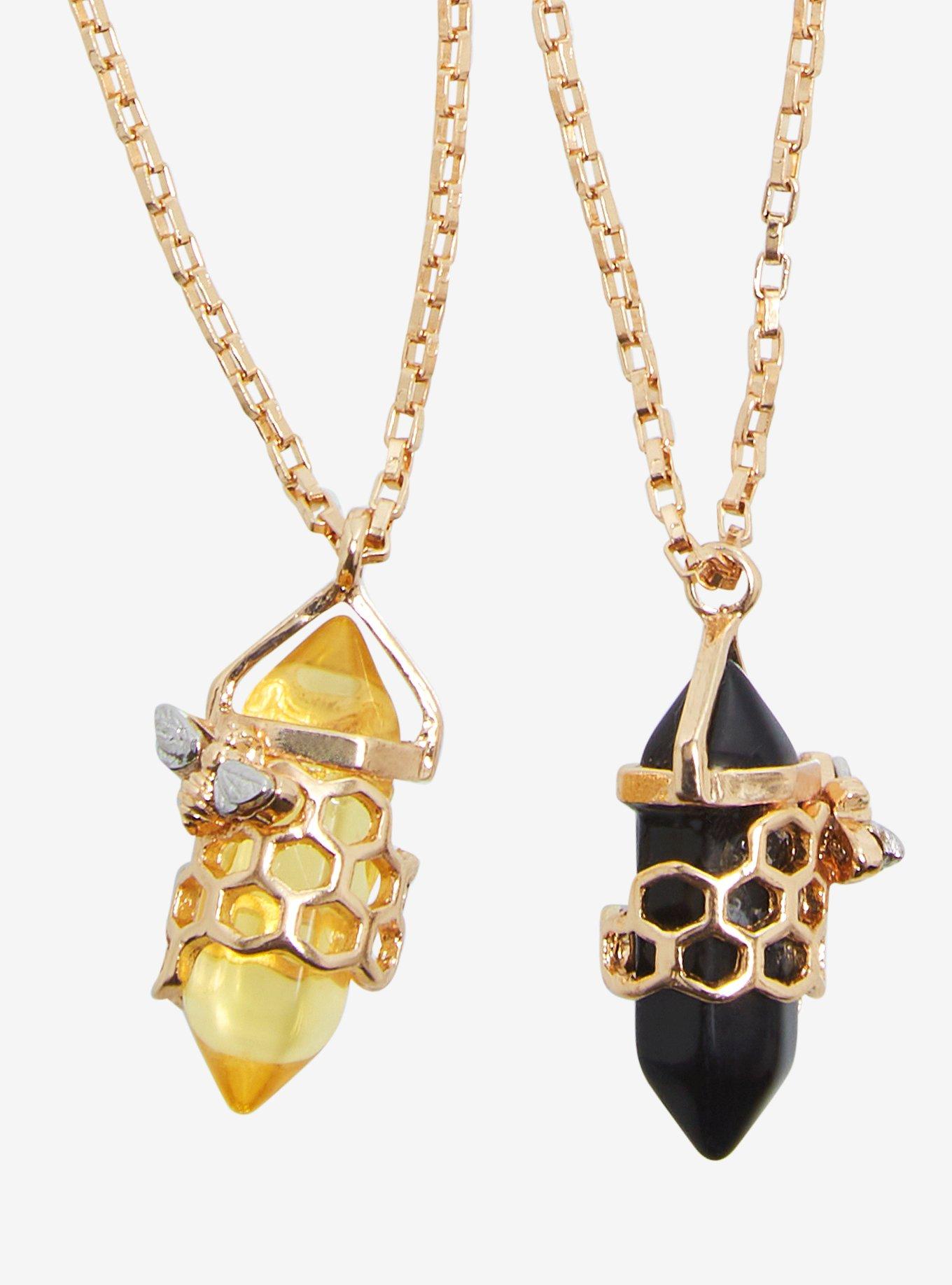 Yellow & Black Crystal Bee Best Friend Necklace Set | Hot Topic