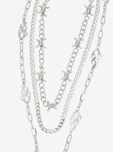 Barbed Wire Flames Chain Necklace Set | Hot Topic