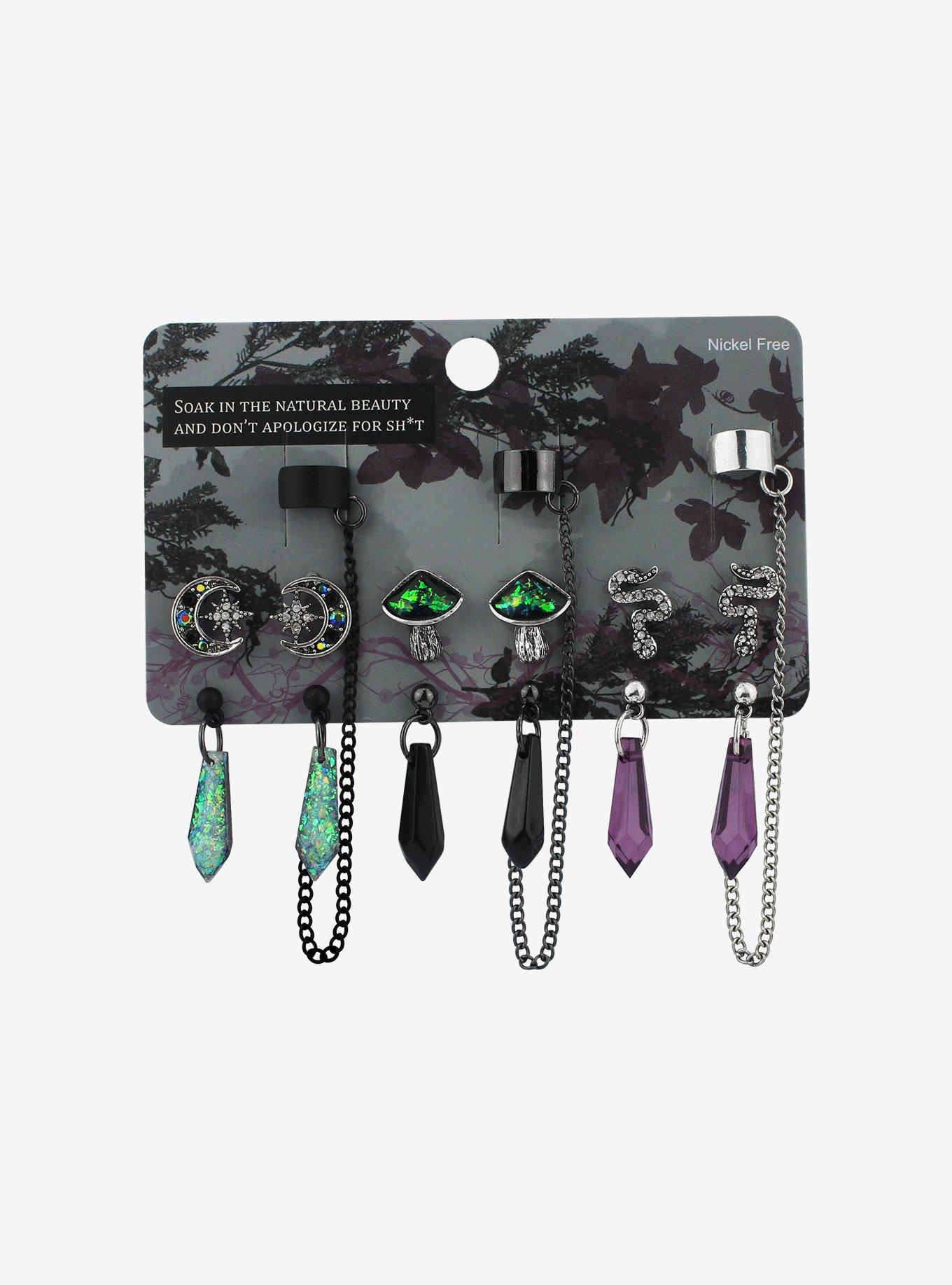 Crystal Dark Opal Celestial Mushroom Earring Set | Hot Topic