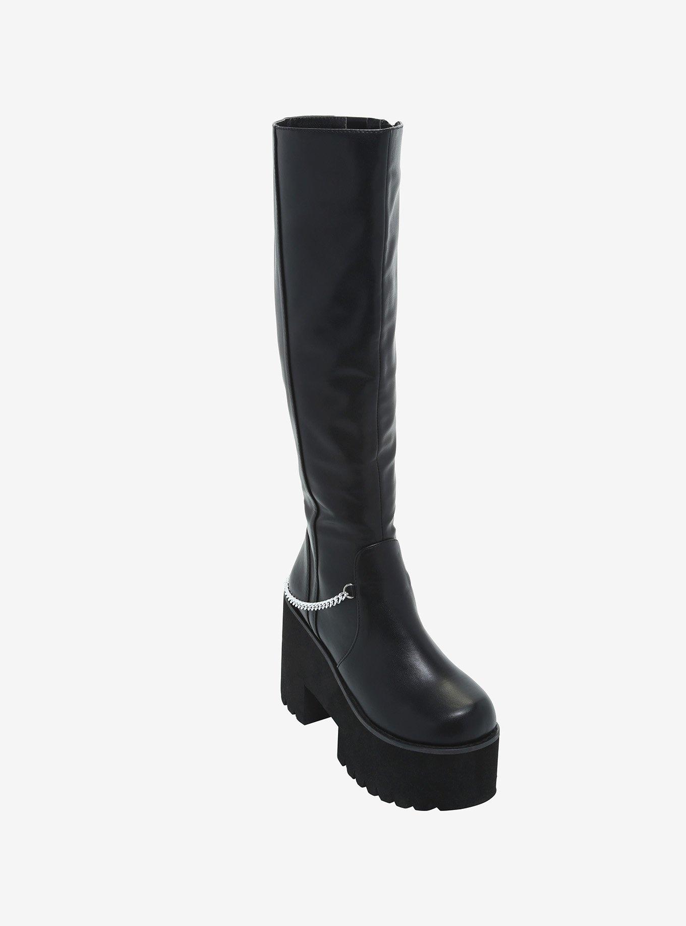 Black Chain Back Platform Knee-High Boots | Hot Topic