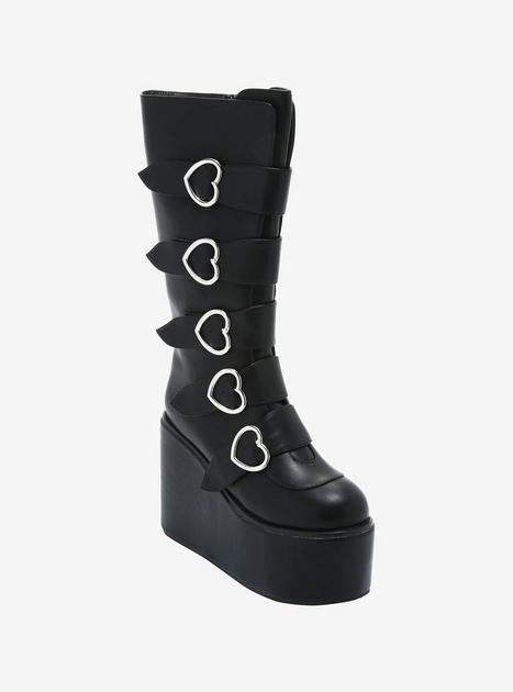 Black Heart Buckle Platform Boots | Hot Topic