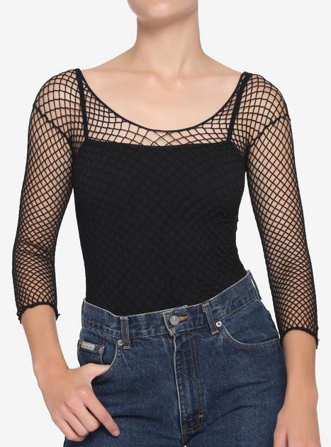Net Long Sleeve Black Shirt | Hot Topic
