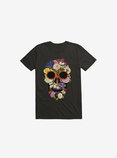 Funky Spring Floral Skull Black T Shirt Black Hot Topic