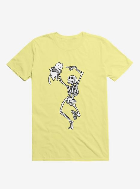 Dancing Skeleton With A Cat Corn Silk Yellow T-Shirt - YELLOW | Hot Topic