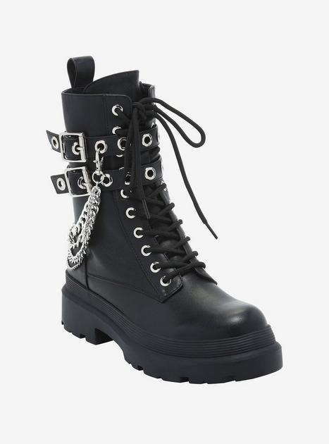 Double Buckle & Chain Combat Boots | Hot Topic