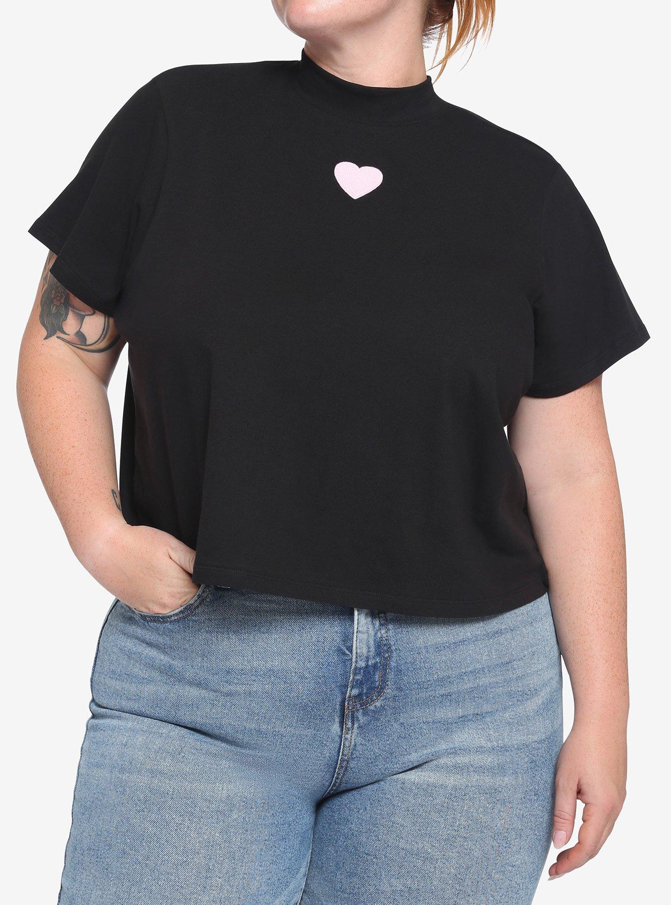 Pink Heart Mock Neck Girls Crop Top Plus Size | Hot Topic