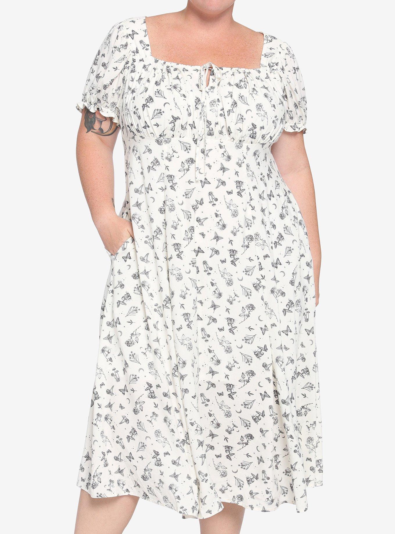 Ivory Floral Mushroom Empire Midi Dress Plus Size Hot Topic