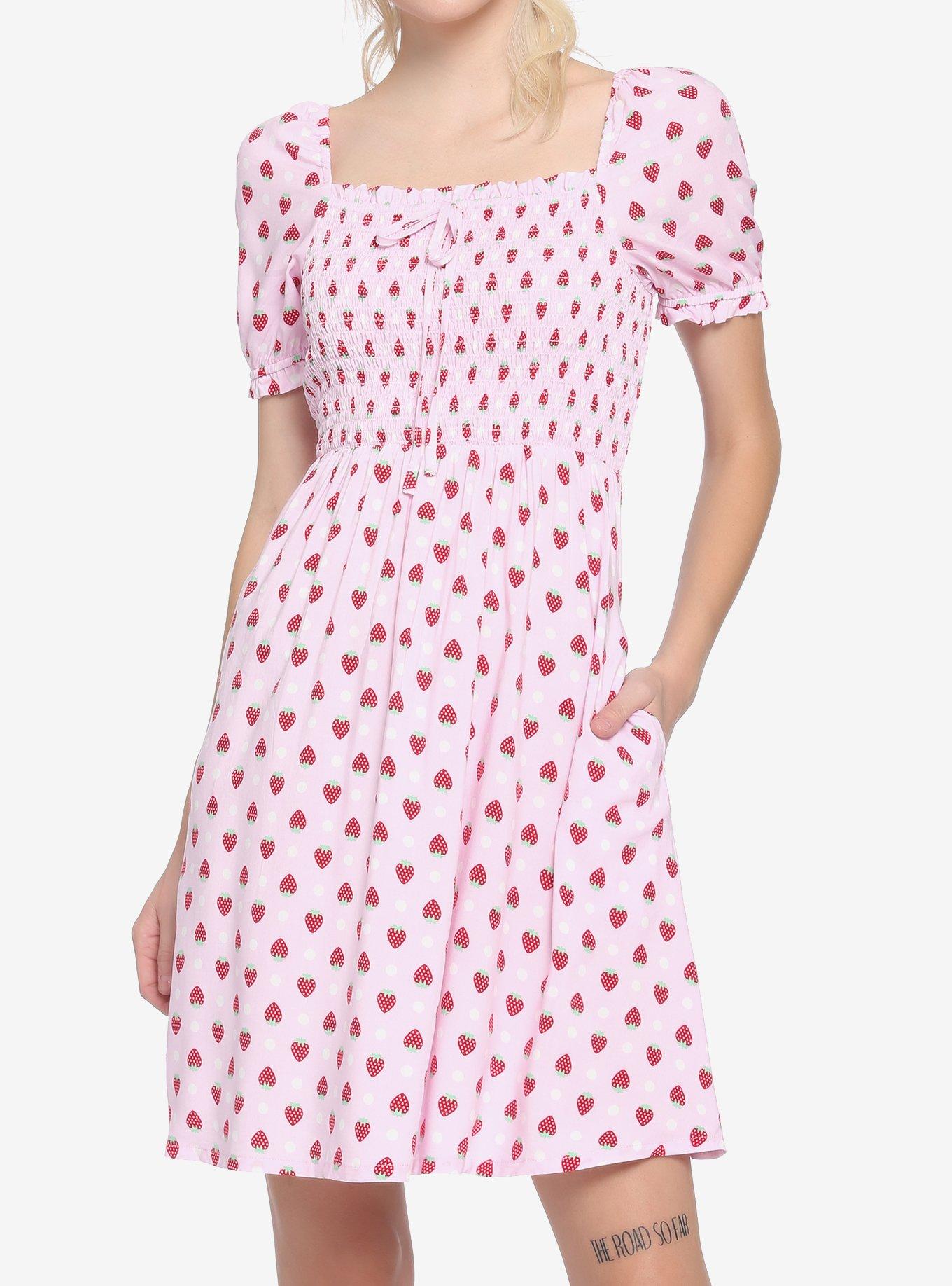 Pink Strawberry Smocked Dress Hot Topic