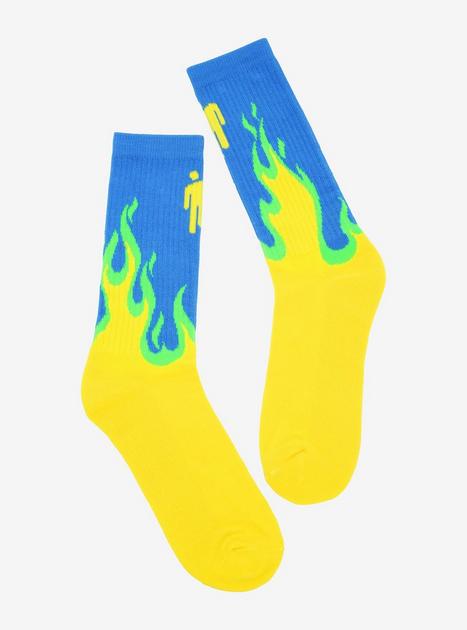 Billie Eilish Blue & Yellow Flame Crew Socks | Hot Topic