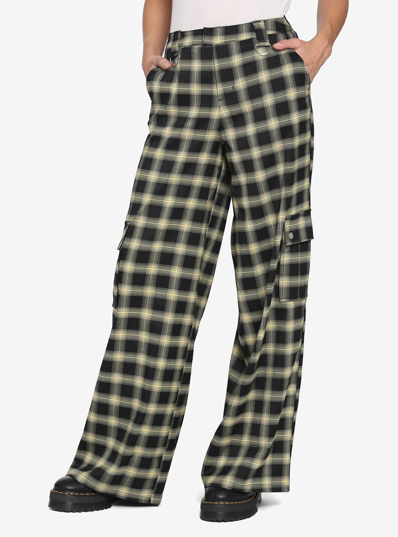 Yellow & Black Plaid Wide-Leg Cargo Pants | Hot Topic