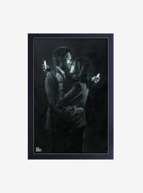 Banksy Mobile Phone Lovers Portrait Framed Wood Wall Art | Hot Topic