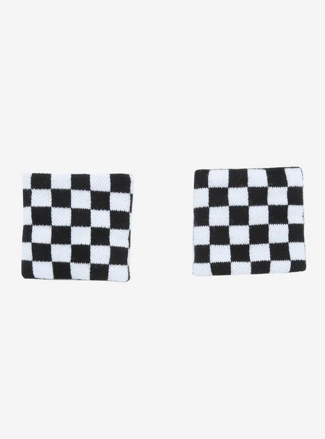 Black & White Checker Knit Wristband Set | Hot Topic