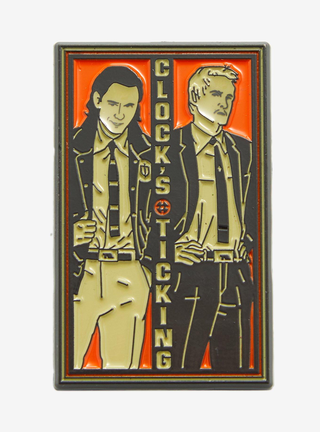 Marvel Loki and Mobius Clock's Ticking Enamel Pin | BoxLunch