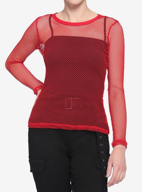 Red Fishnet Girls Long-Sleeve Top | Hot Topic