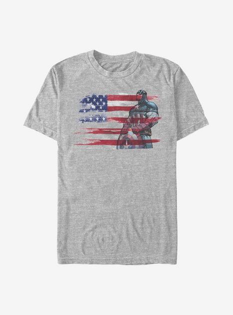 Marvel Captain America Capt Ink Flag T-Shirt - GREY | Hot Topic