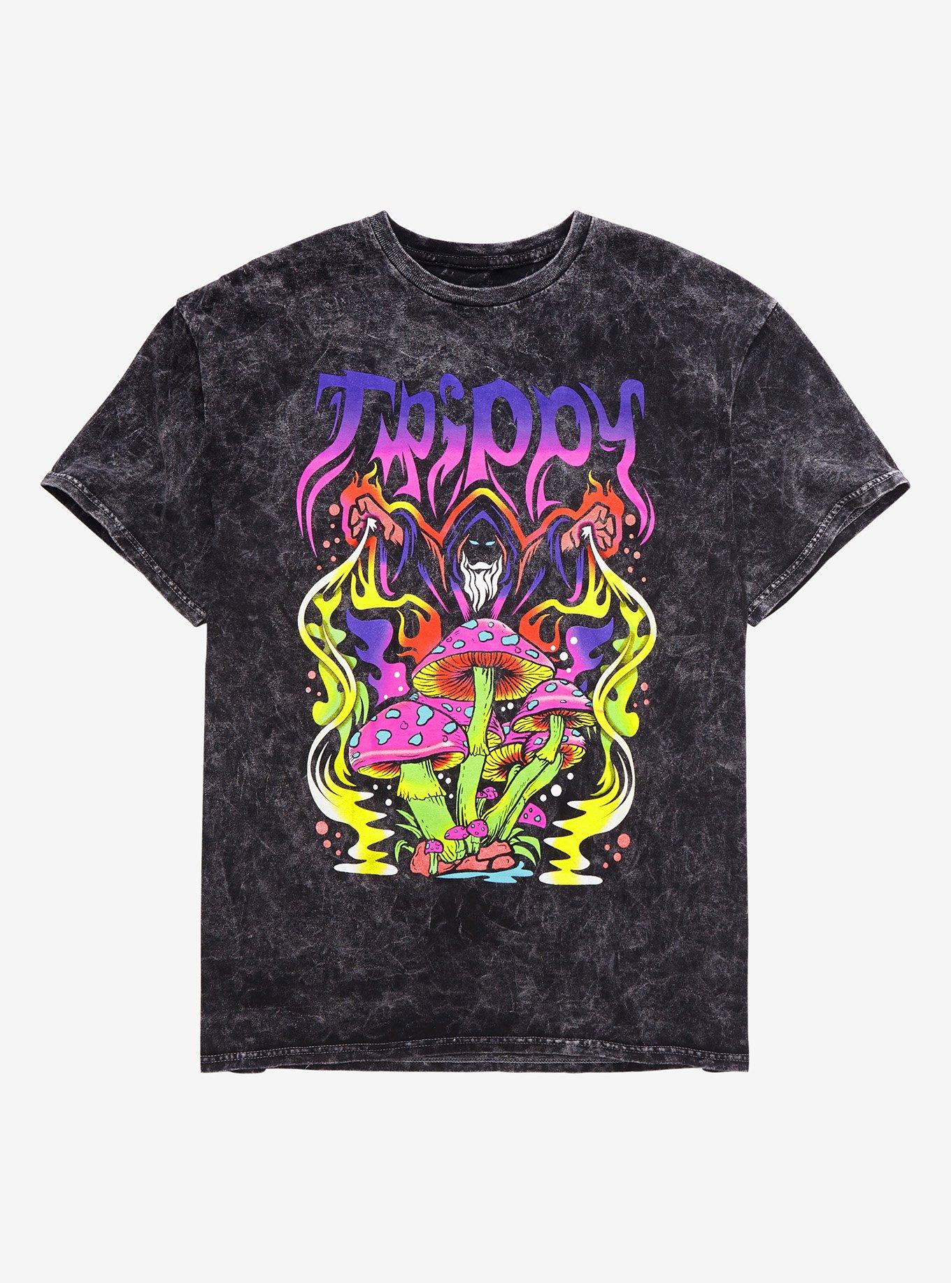 Trippy Mushroom Black Wash T-Shirt | Hot Topic