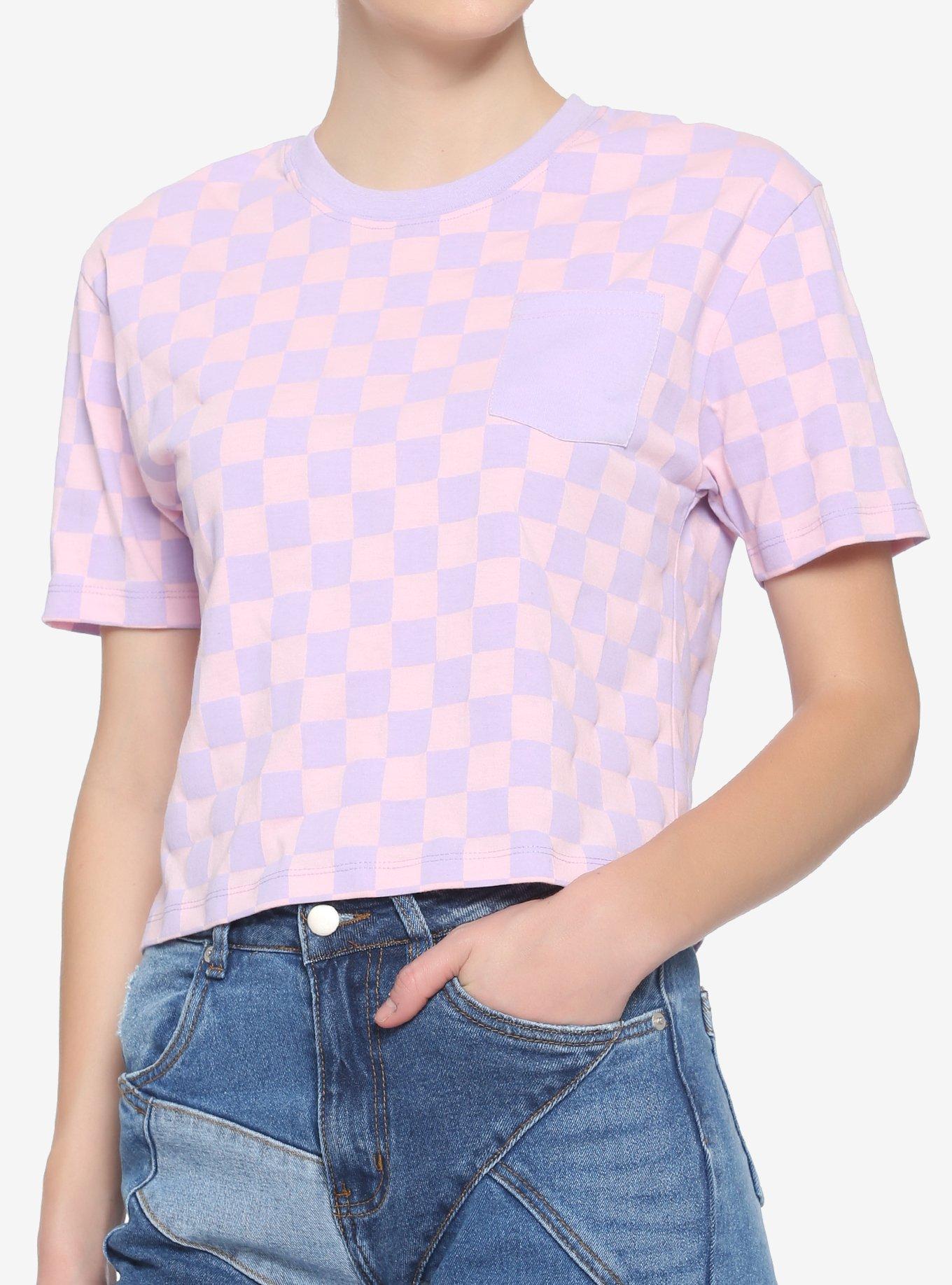 Pink & Lavender Checkered Girls Boxy Crop T-Shirt | Hot Topic