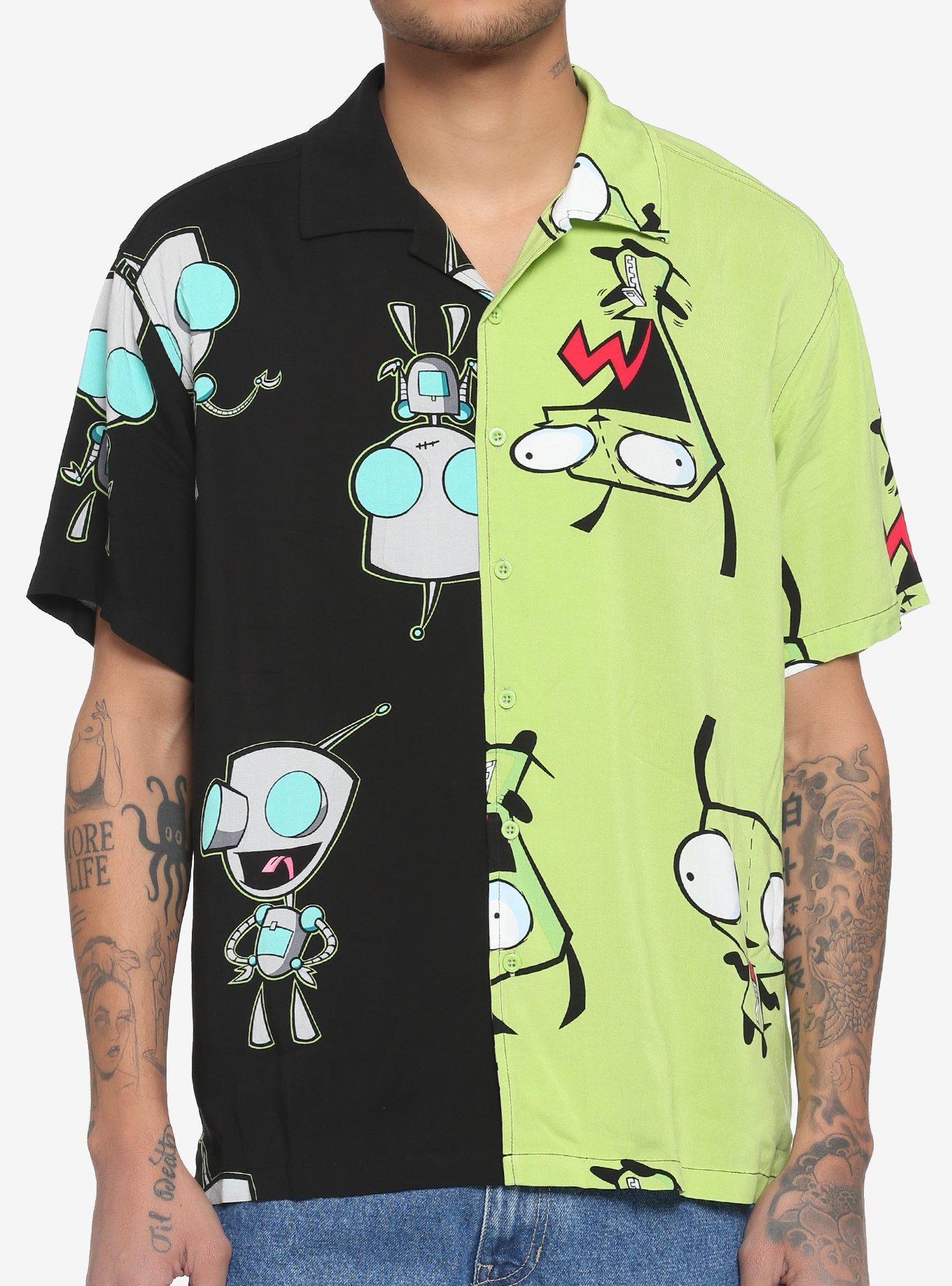 Invader Zim Gir Split Woven Button Up Hot Topic
