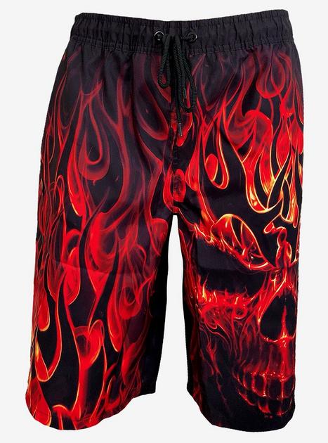 Skull Fire Swim Trunks | Hot Topic