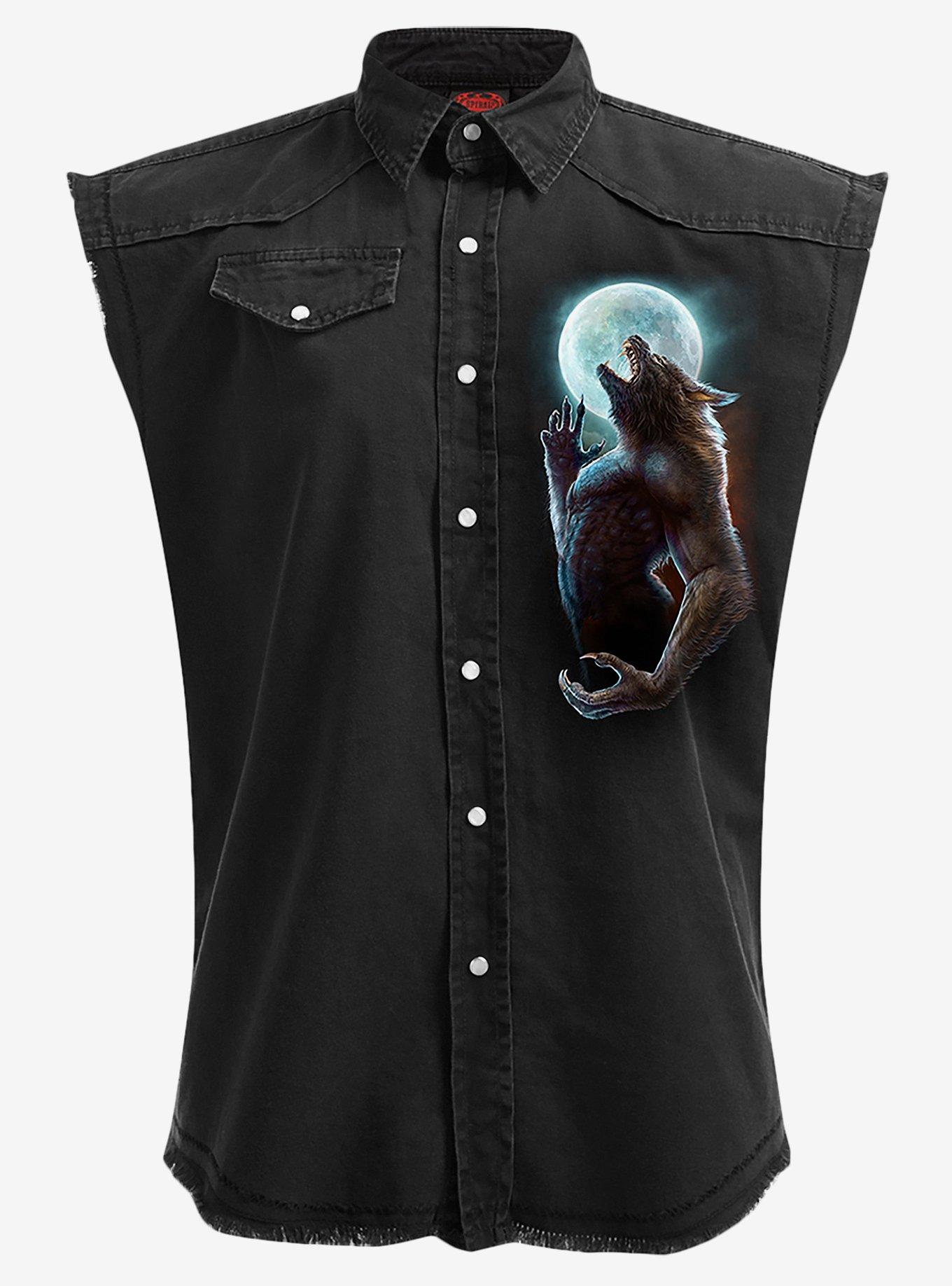 Wild Wolf Moon Sleeveless Woven Button-Up | Hot Topic