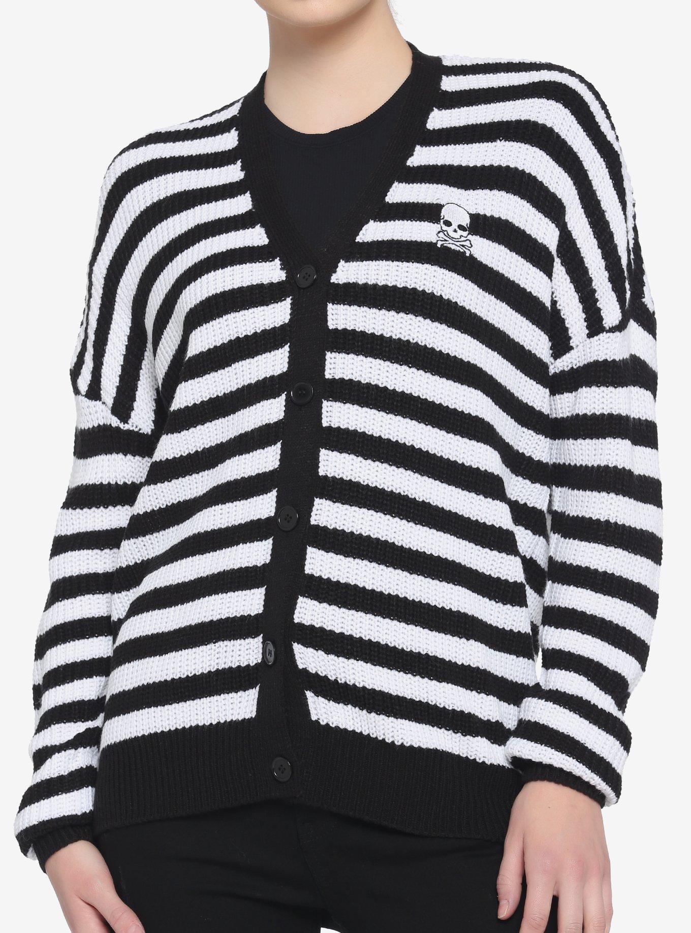 Black & White Stripe Skull Girls Cardigan | Hot Topic