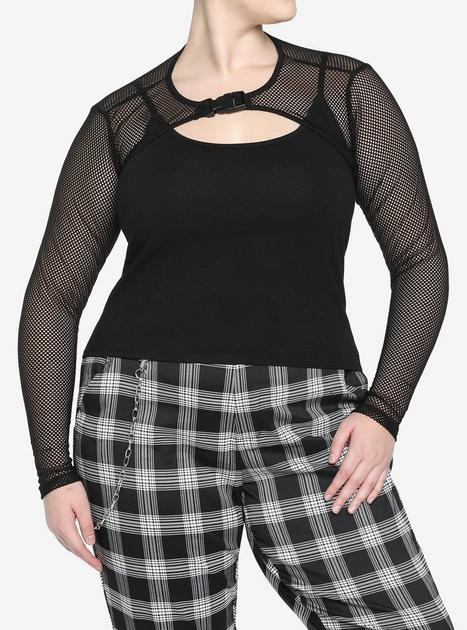 Black Fishnet Buckle Twofer Girls Top Plus Size | Hot Topic