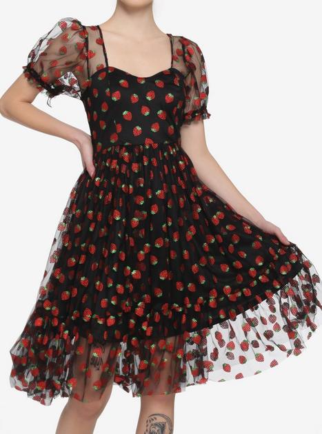Strawberry Glitter Mesh Dress Hot Topic
