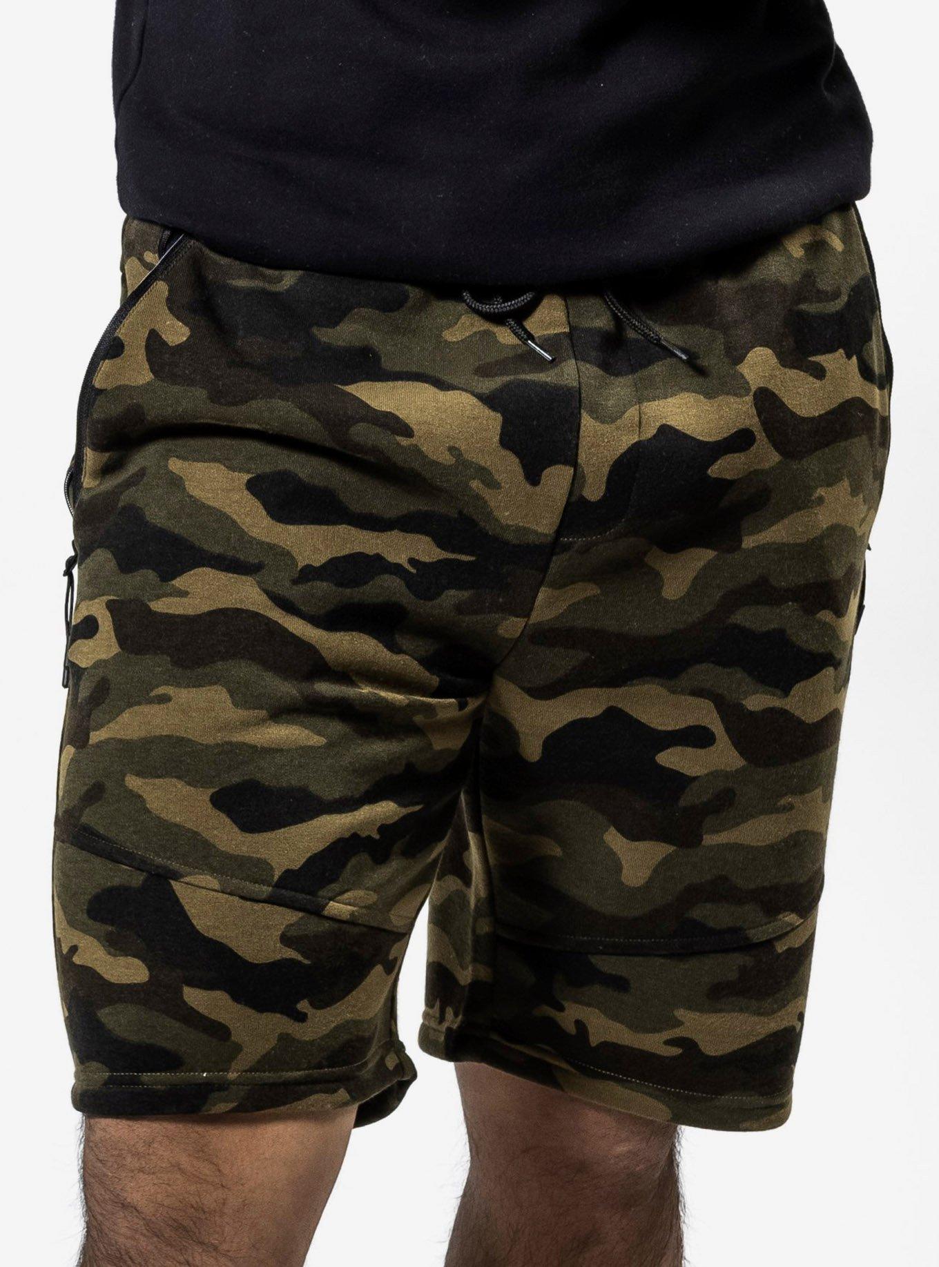 Camo Slant Zipper Pocket Shorts | Hot Topic
