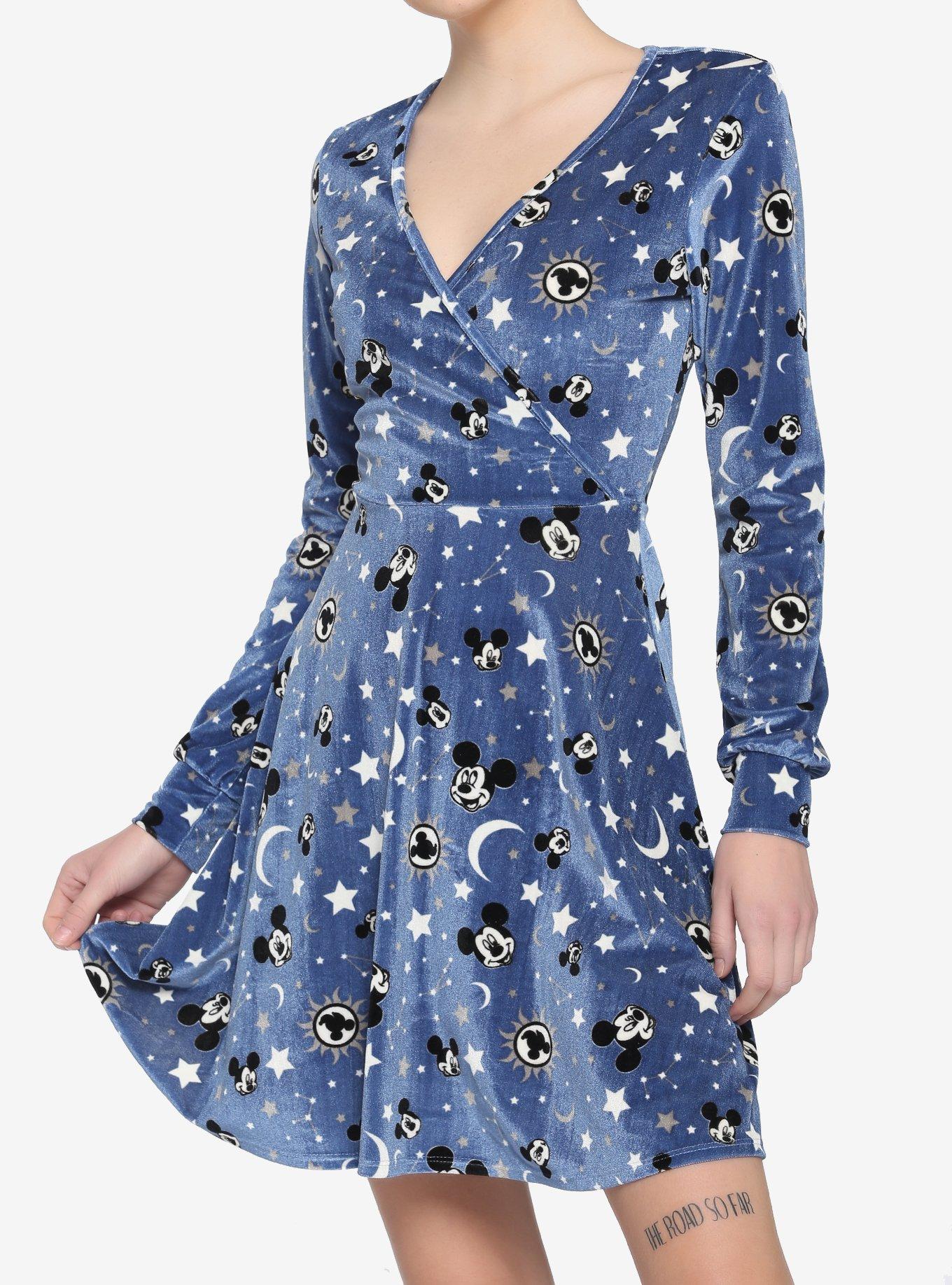 Disney Mickey Mouse Constellation Velvet Long-Sleeve Dress | Hot Topic