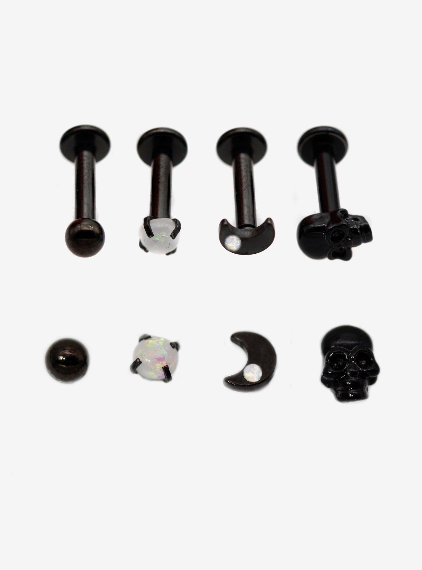 Steel Black Skull Opal Labret Stud 4 Pack | Hot Topic