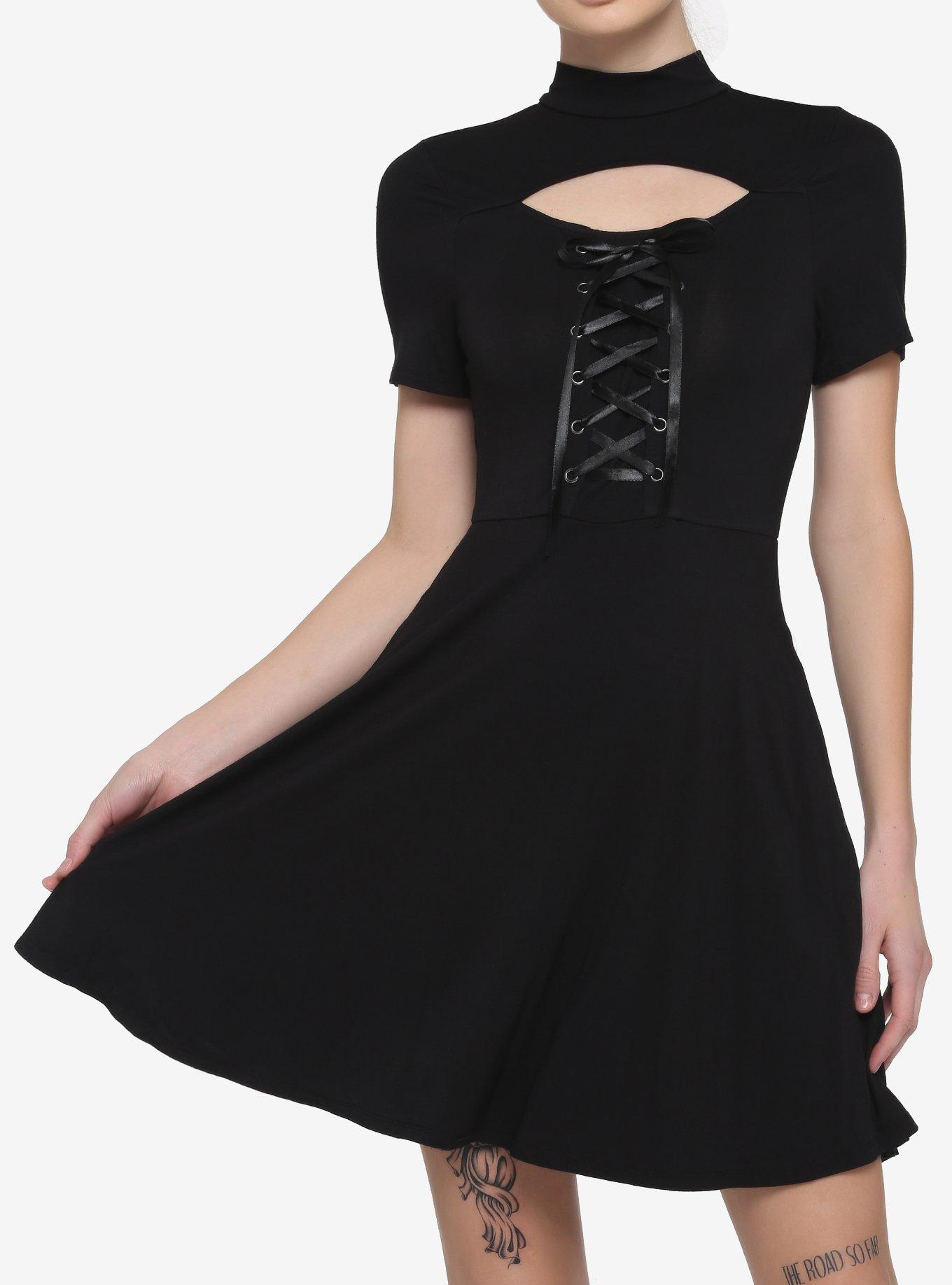 Black Cutout Lace Up Dress Hot Topic